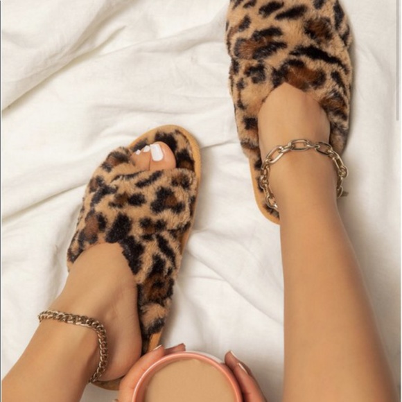 Shoes | Fluff Cross Fluffy Leopard Slippers | Poshmark